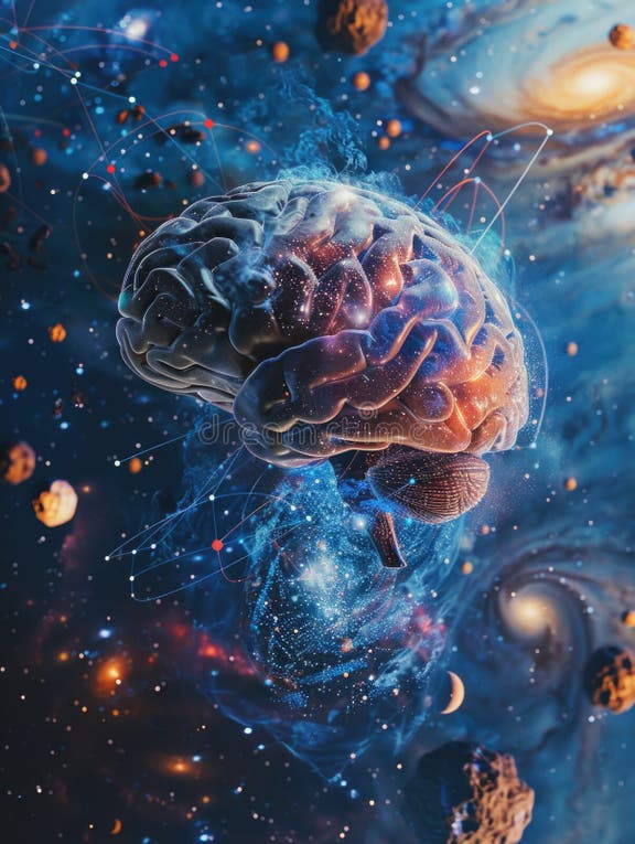 Brain in Space - Cosmic Cerebral Cortex Illustration Stock Photo ...