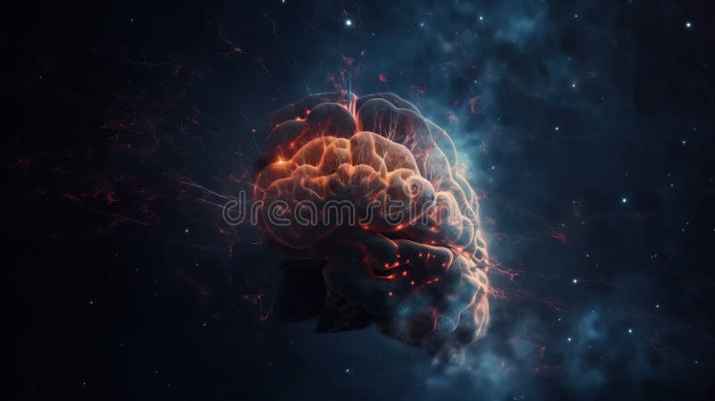 Brain in Space with Fire and Smoke. Generative AI Illustration Stock ...
