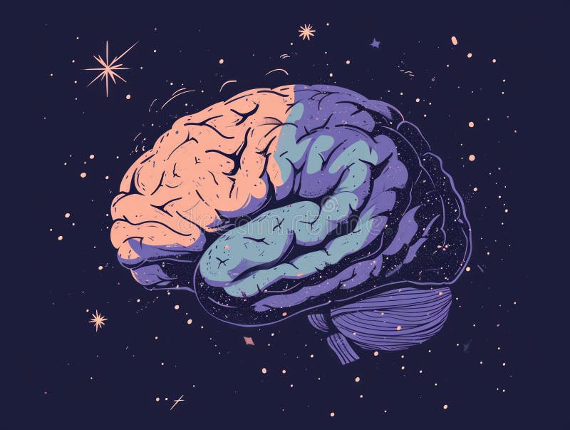 Brain in Space. Hand Drawn Illustration of Human Brain in Outer Space ...