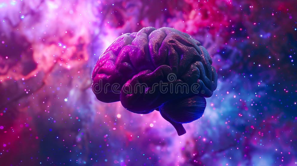 A Brain in Space with Stars and Nebulas Stock Image - Image of violet ...