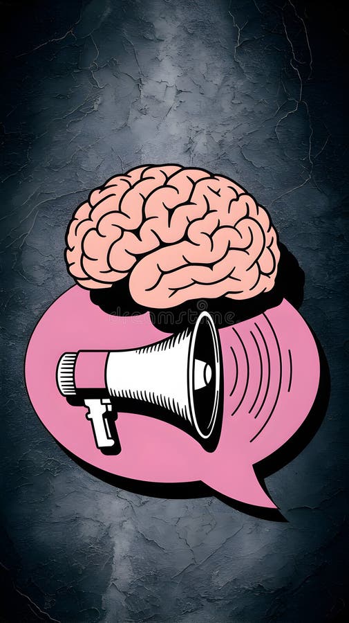 Brain on Speech Bubble Megaphone Emphasizes Thought and Communication ...