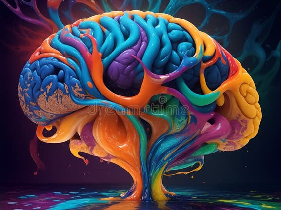 Brain Splashed with Multicolored Paints. Stock Illustration ...