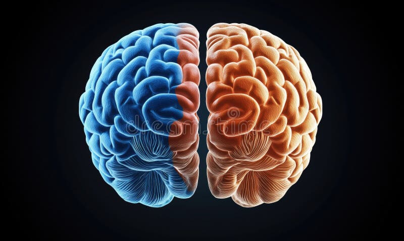 Brain Split Blue Orange Hemispheres, Detailed Illustration, Showcasing ...