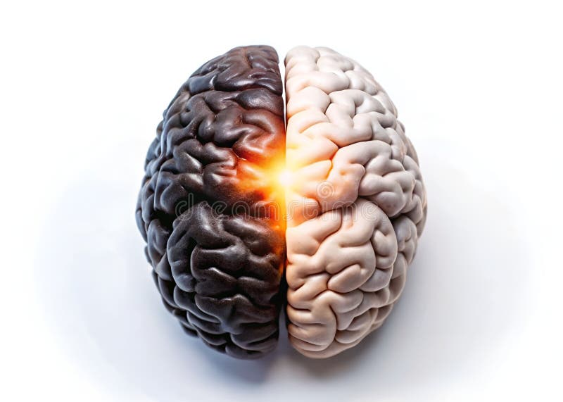 A Brain is Split in Half, with One Half Being Black Stock Illustration ...