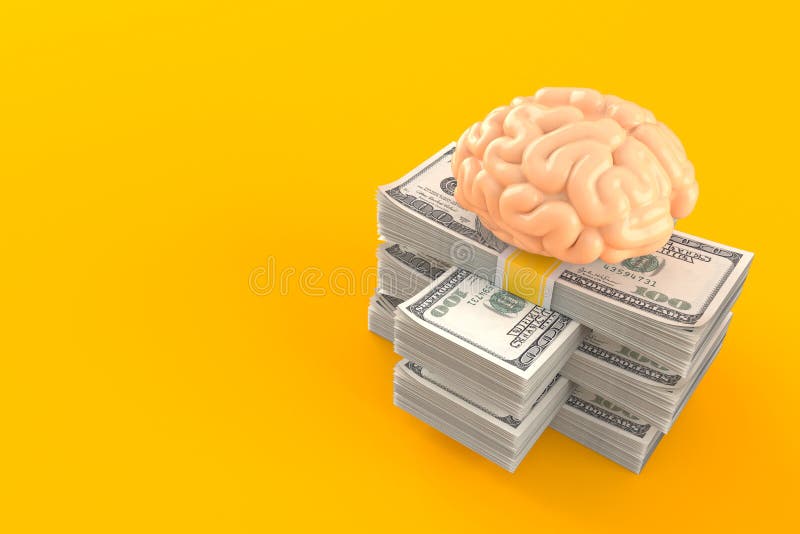 Brain on stack of money stock illustration. Illustration of cash ...
