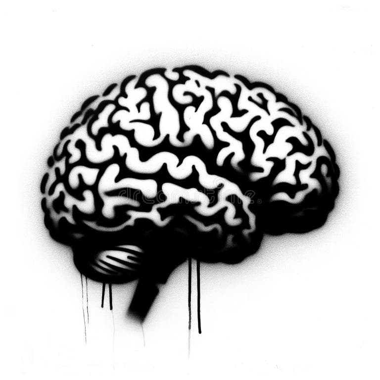 A Brain in Stencil-art Style,black and White Stock Illustration ...