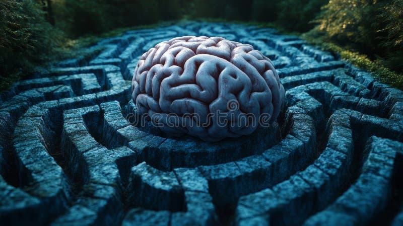 Brain in a Stone Maze Surrounded by Forest, Abstract Thinking and ...