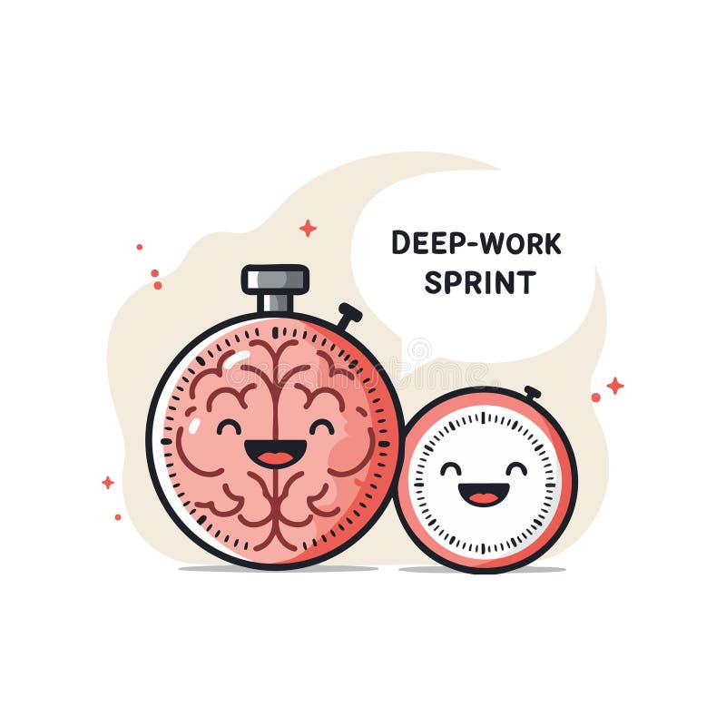 Brain and Stopwatch Illustration Representing Deep Work Sprint Concept ...