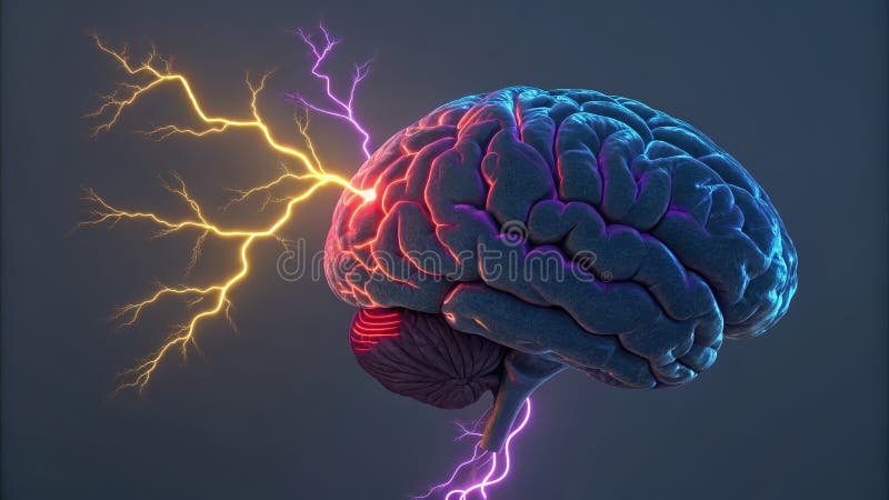 Brain Storm 3D Render, Neon Lightning, Neurological Concept Stock ...
