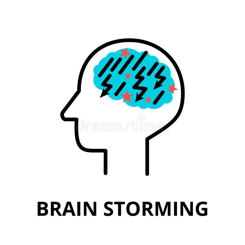 Brain Storming Icon, Flat Thin Line Vector Illustration Stock Vector ...