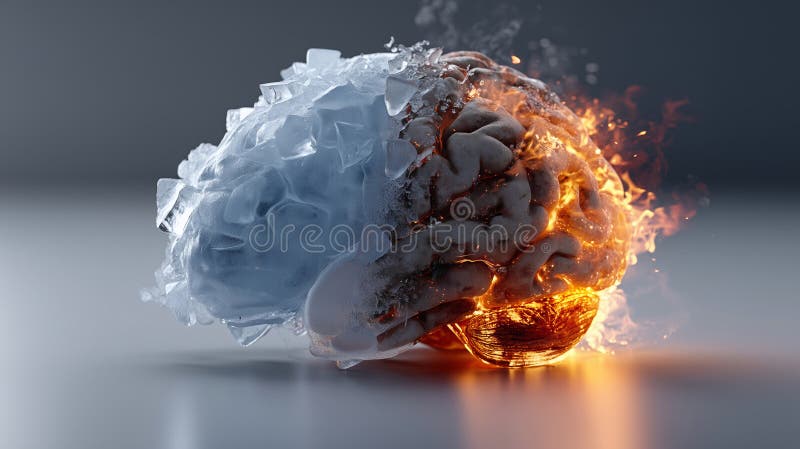 Brain in a Striking Contrast of Heat and Cold on a Clean White Backdrop ...