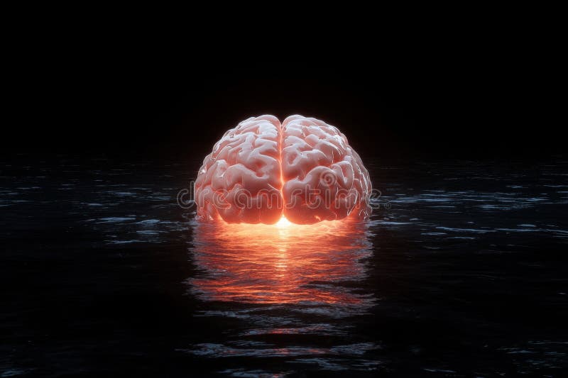 A Brain Submerged in Water with a Bright Glow Emanating from within ...