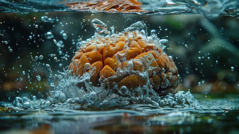 Brain Submerged in Water with Splashing Droplets Conceptual Image ...