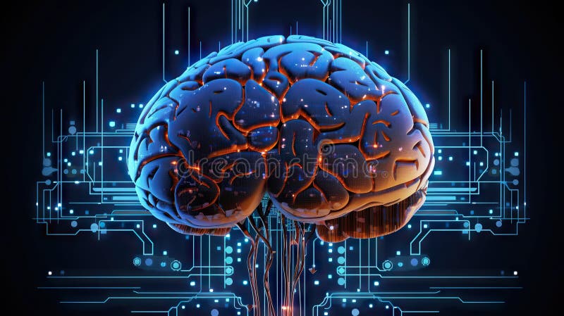 Brain Surrounded by Circuit Boards. Relationship between Brain and ...