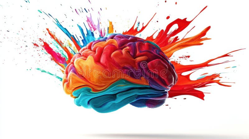 A Brain is Surrounded by Dynamic and Colorful Paint Strokes ...