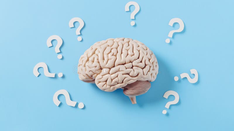 Brain Surrounded by Question Marks on a Blue Background Illustrating ...