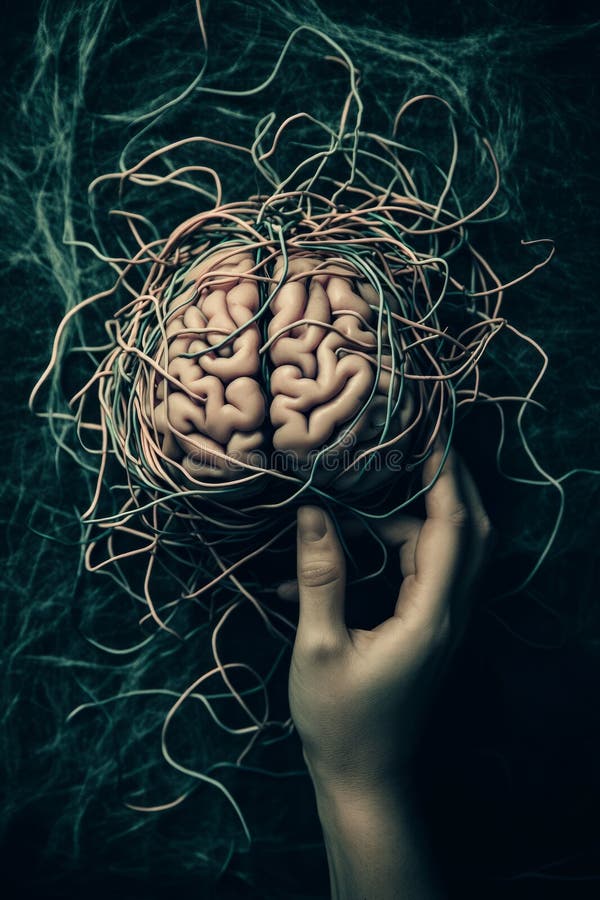 A Brain Surrounded by Tangled Wires, Representing Stress and Burnout ...