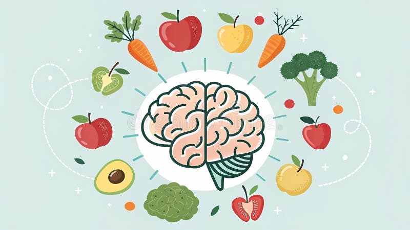 Brain with Surrounding Fruit and Vegetables Stock Photo - Image of ...
