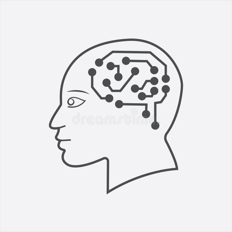 AI Chip Technological Brain Human with Gear Symbol. Vector Illustration ...