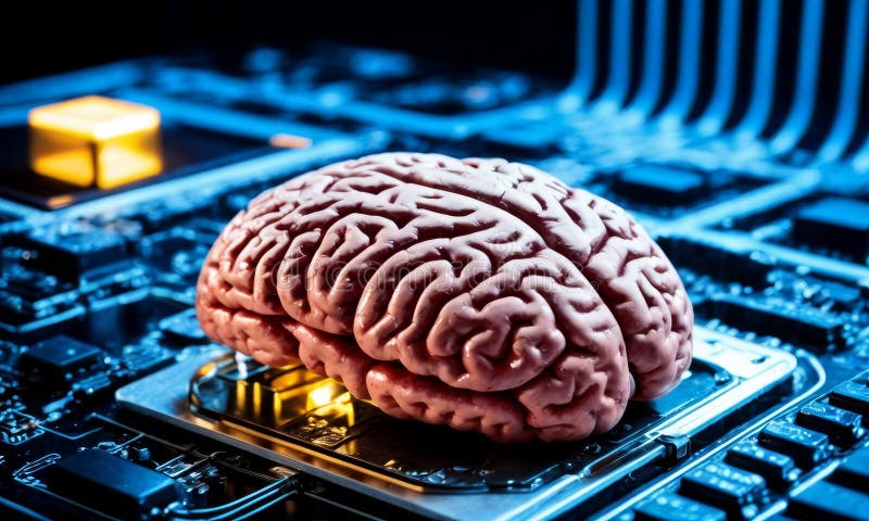 Brain on Tech Processor stock image. Image of technology - 309506433