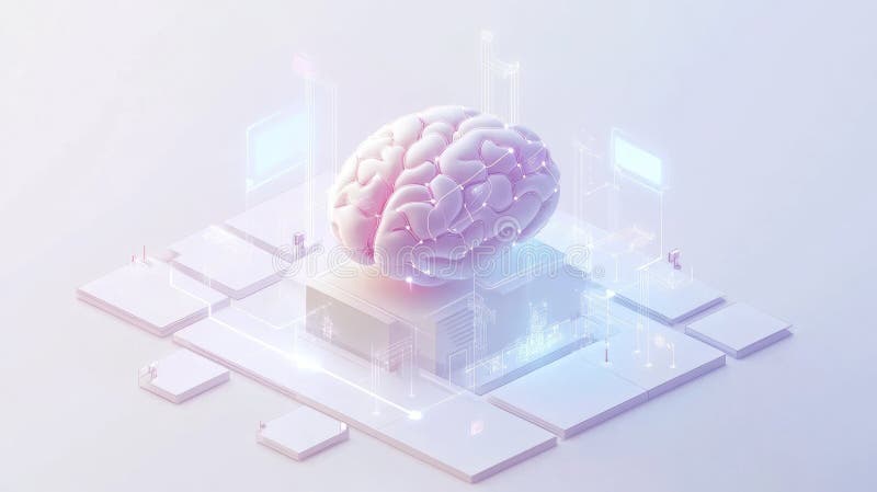 Brain on Platform with Digital Interface Elements Stock Illustration ...