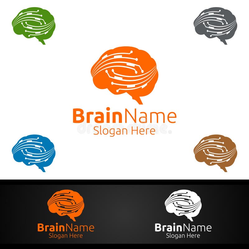 Brain Technology Logo with Think Idea Concept Design Stock Vector ...