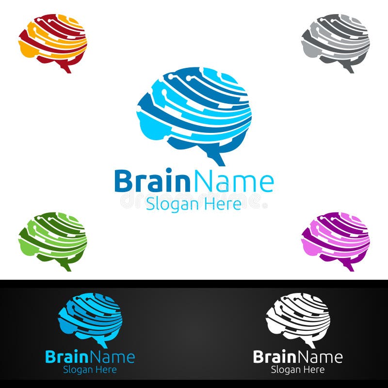 Brain Technology Logo with Think Idea Concept Design Stock Vector ...