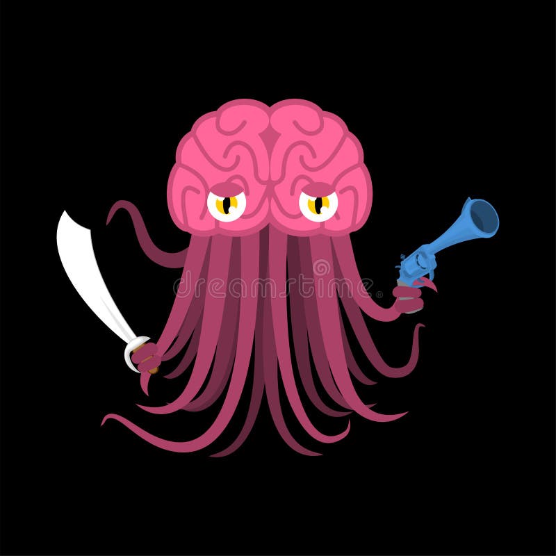 Brain with Tentacles. Monster Space Invader Stock Vector - Illustration ...