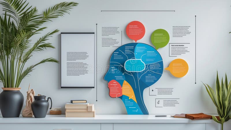 Brain-Themed Infographic on Office Wall Stock Illustration ...