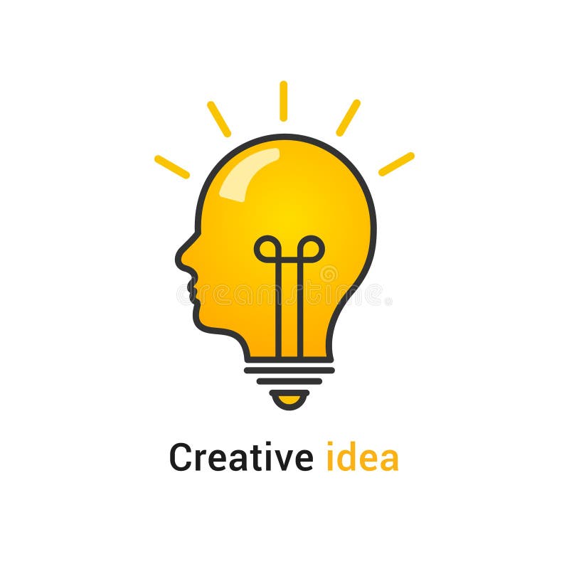 Brain Think Idea Mind Bulb Head Vector Icon. Man Face Human Head ...
