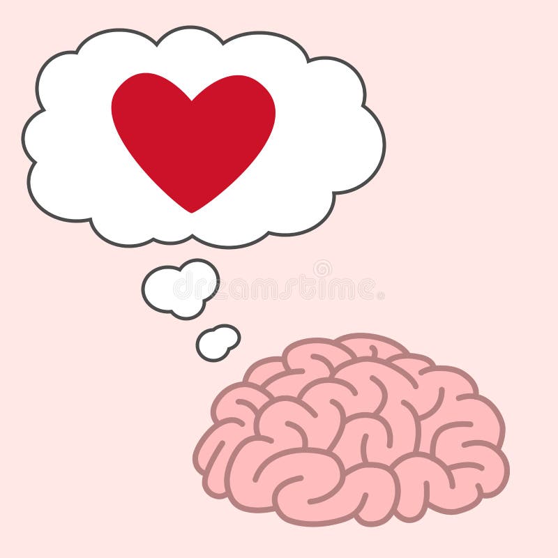 Brain think of red heart stock vector. Illustration of pink - 49259335