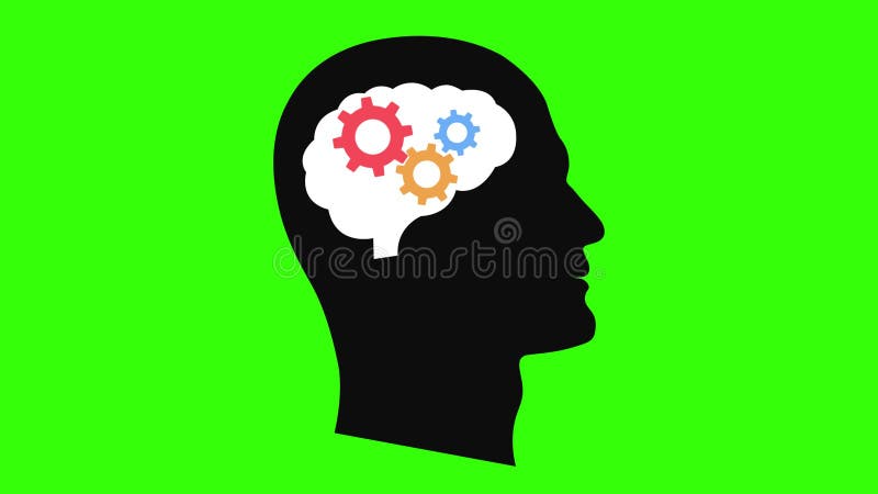 Brain Thinking Animation Brain Head Spinning Gear Thinking Green Screen ...