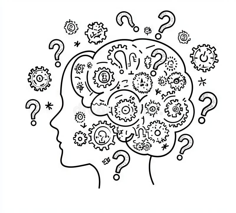 Brain Thinking, Brainstorming Idea. Doodle Sketch of a Mind Gear ...