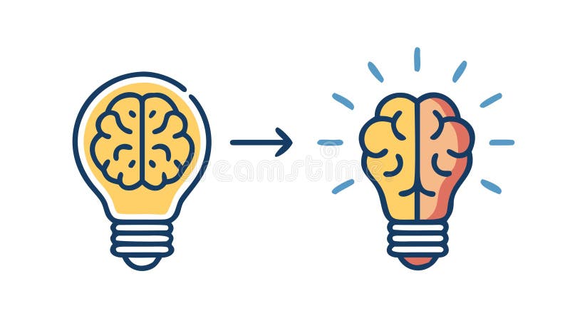 Brain To Lightbulb Icon, Intellectual Insight & Idea Formation, Vector ...