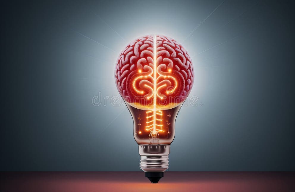 Brain in the Top of a Light Bulb Creative Concept Stock Illustration ...