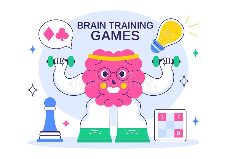 Brain Training Games Vector Illustration Featuring People Having Fun ...