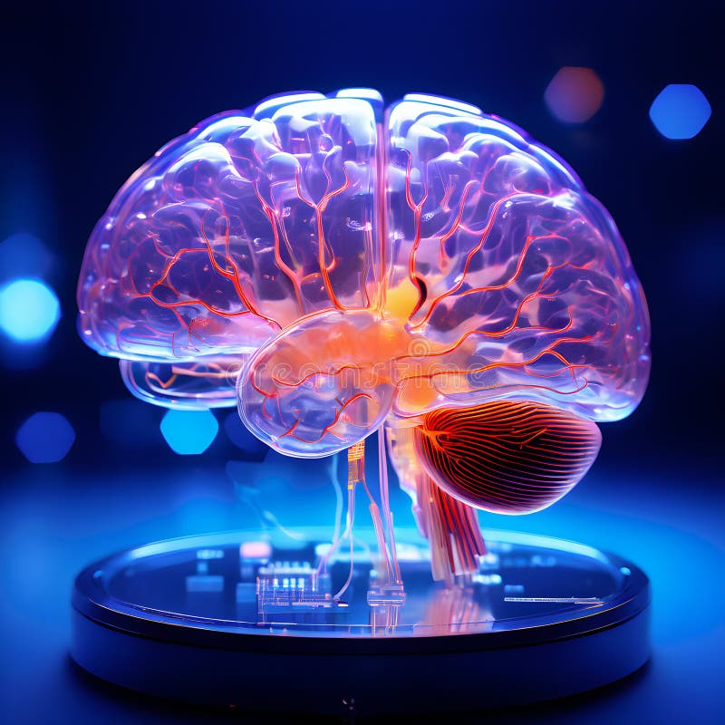 Human Brain Translucent Scan Medical Illustration, Blue Luminescent ...