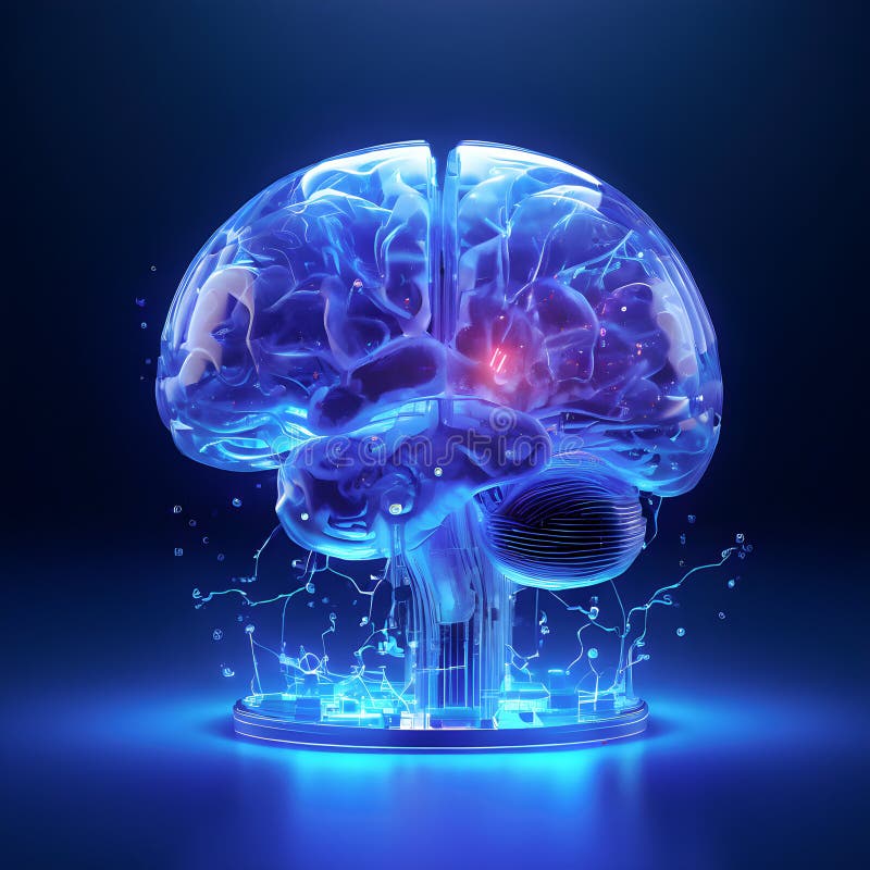 Human Brain Translucent Scan Medical Illustration, Blue Luminescent ...