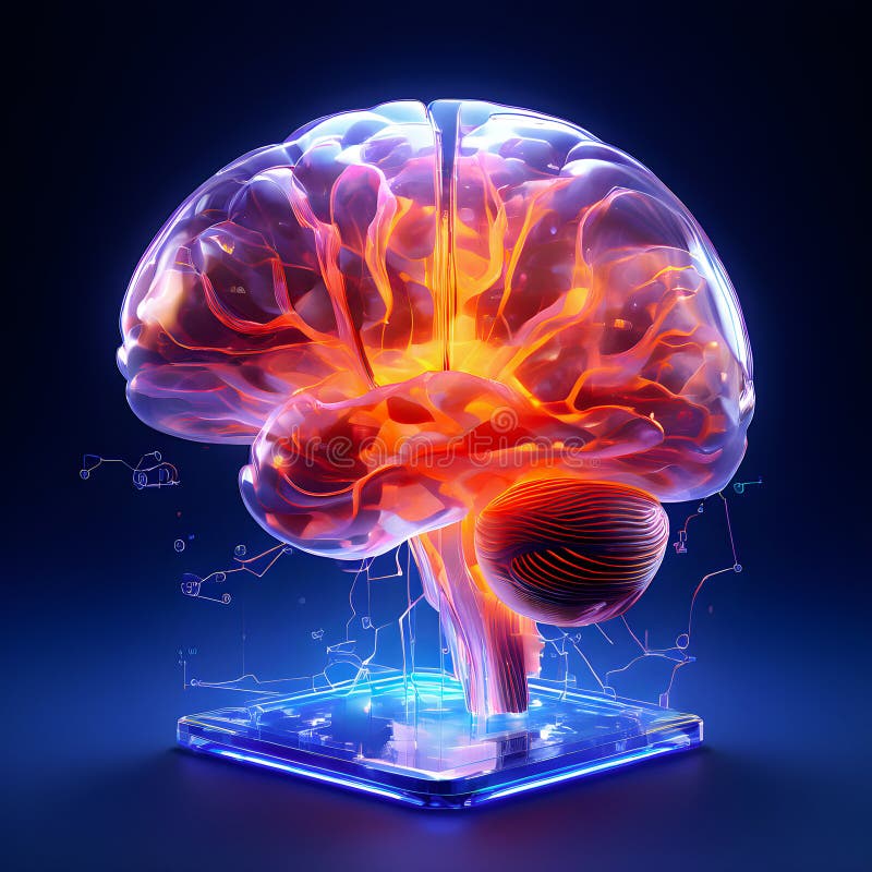 Human Brain Translucent Scan Medical Illustration, Blue Luminescent ...