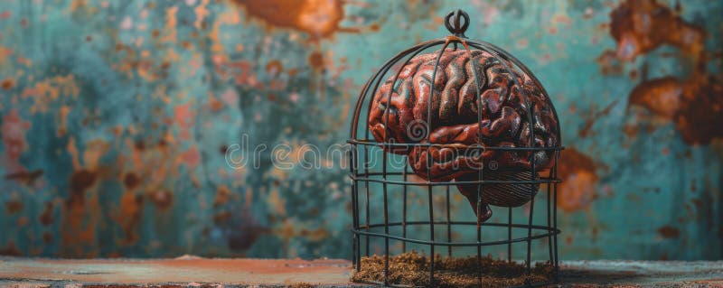 Brain Trapped in a Cage with Negative Words, Mental Health Struggle ...