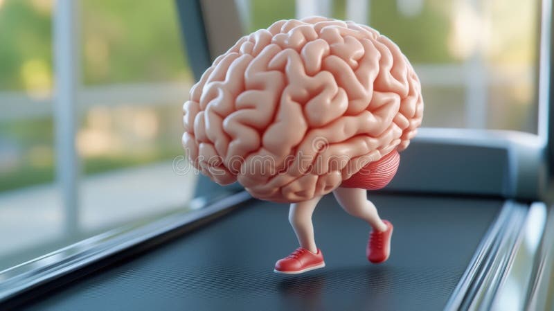 A Brain on a Treadmill with Red Shoes Running, AI Stock Photo - Image ...