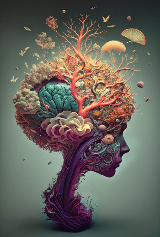 Brain and Tree Fantasy Head Stock Illustration - Illustration of ...