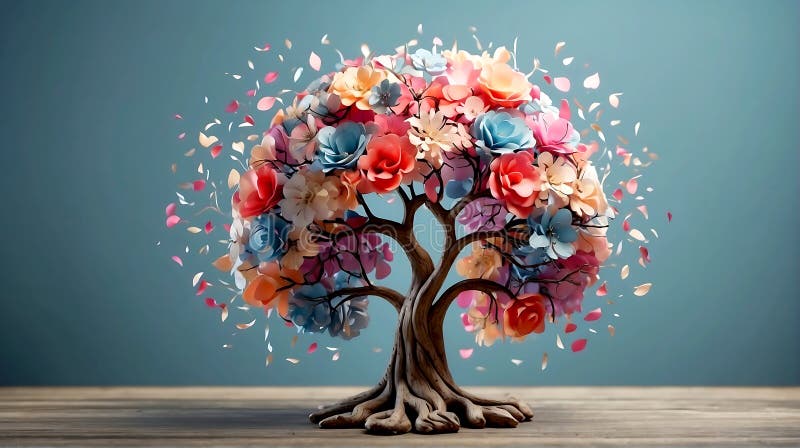 Brain Tree with Flowers, Self Care and Mental Health Concept, Positive ...