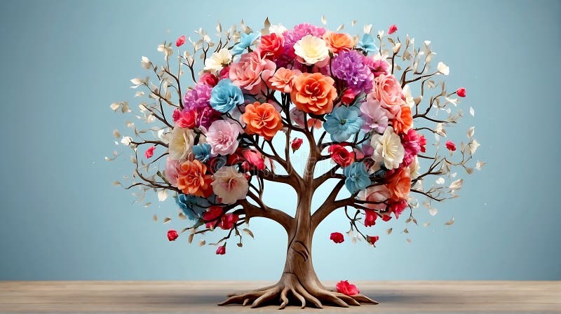 Brain Tree with Flowers, Self Care and Mental Health Concept, Positive ...