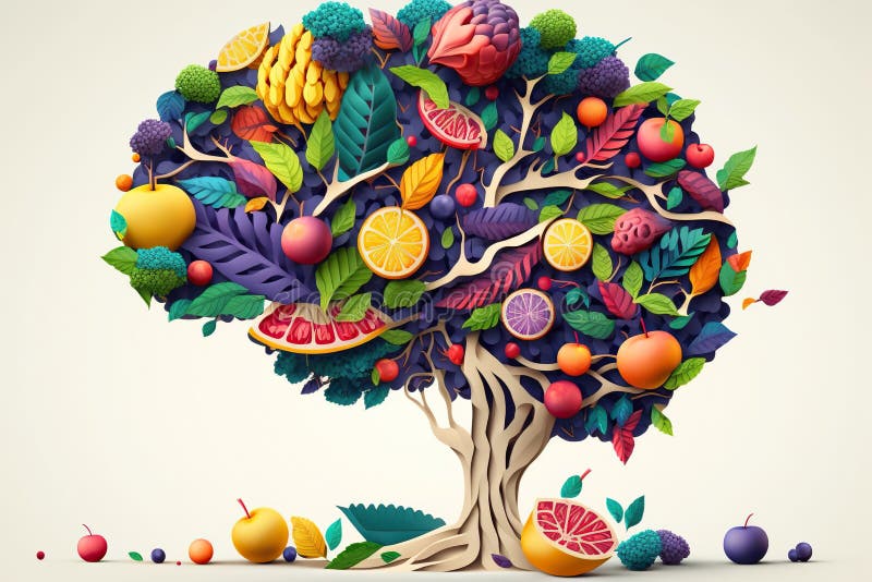 Human Brain Tree with the Fruits, Concept of Neuroplasticity and Mind ...