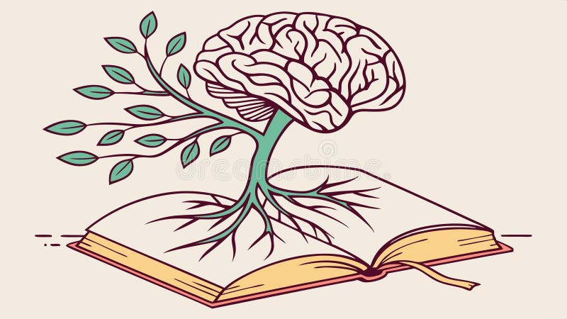 Brain Tree Growing from Open Book, Vector Art Learning Education ...