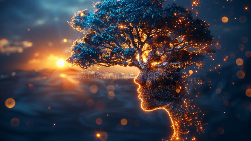 Brain Tree with Human Head Cave, Concept of Thinking Hope Freedom and ...