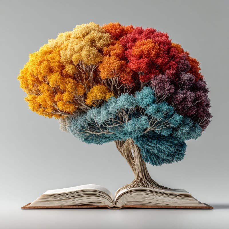 Brain Tree of Knowledge Growing from an Open Book Stock Illustration ...