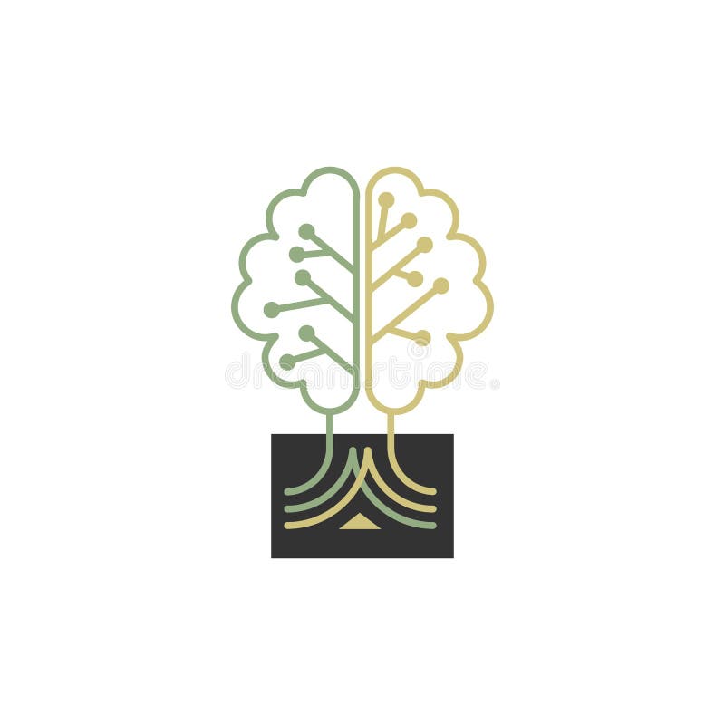 Brain with Tree Logo Design Template, Brain Logo that Formed Tree Stock ...