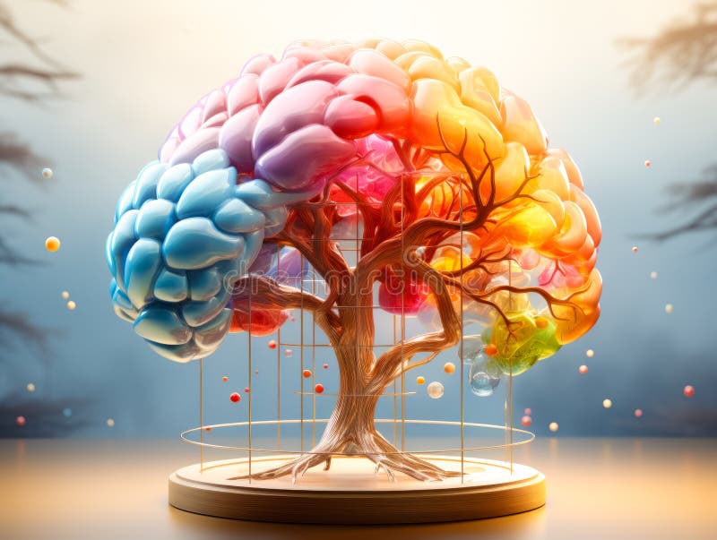 Brain in Tree Shape with Gyri Highlighted in Different Colors. Mind and ...